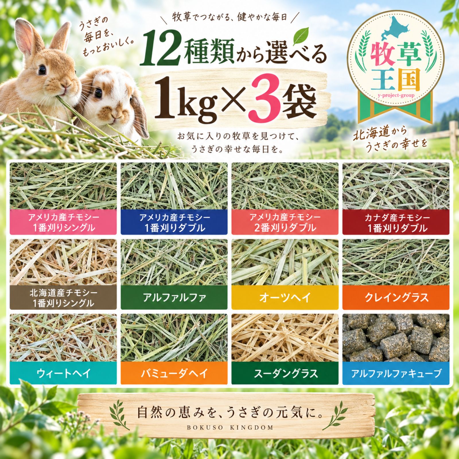 12種類から選べる うさぎ 牧草 3種 セット オーツヘイ アルファルファ チモシー クレイングラス ウイートヘイ バミューダヘイ スーダングラス キューブ アメリカ産1番刈り 2番刈り 北海道産 ウサギ モルモット エサ ※ 牧草入れ お...