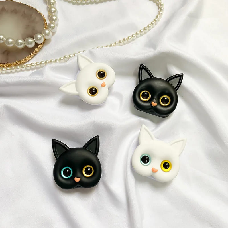 スマホグリップ ねこ 猫 かわいい 韓国 Samsung iPhone Galaxy ミラー付き 鏡 オッドアイ 白 黒 落下防止 スタンド リング かわいいねこミラーグリップで便利でおしゃれに♪ 【カラー】ホワイト、ブラック【デザイン】猫...