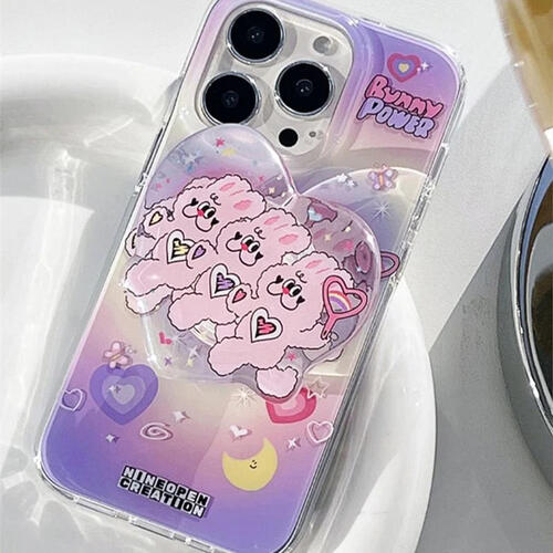 スマホグリップ 韓国 うさぎ かわいい おしゃれ ハート ピンク クリア スタンド レトロ Samsung iPhone Galaxy 全機種対応 キラキラ うさぎとハートのデザインで、スマホを便利でかわいく♪ 【カラー】ピンク【デザイン】...