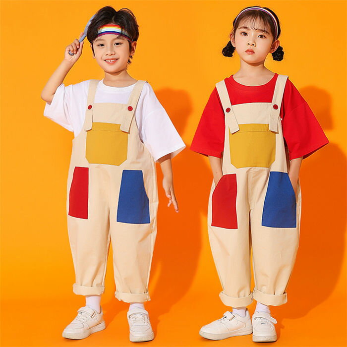単品 tシャツ/サロペット 男女兼用 団体服 オーバーオール 子供用 キッズ 学生服 ジュニア 運動会 練習着 スポーツ クラス 体育祭 サークル 幼稚園 保育園 卒業式 ステージ 合唱 舞台 子ども チアガール パフォーマンス ヒップホッ...