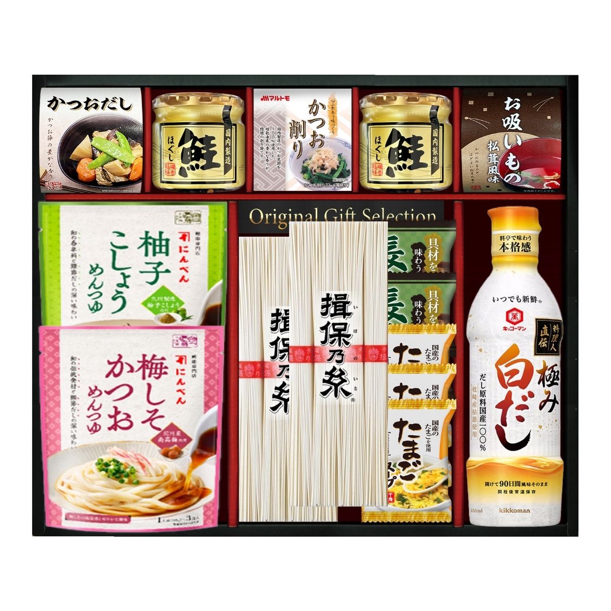 紀州産南高梅に国産赤しそが香る爽やかな酸味が特徴の梅しそかつおのめんつゆに、九州産の柚子と唐辛子を使用した柚子こしょうの香りと優しい辛さのめんつゆと伝統を持つ揖保乃糸などをお楽しみください。 〇商品内容：揖保乃糸50g×8、にんべん梅しそか...