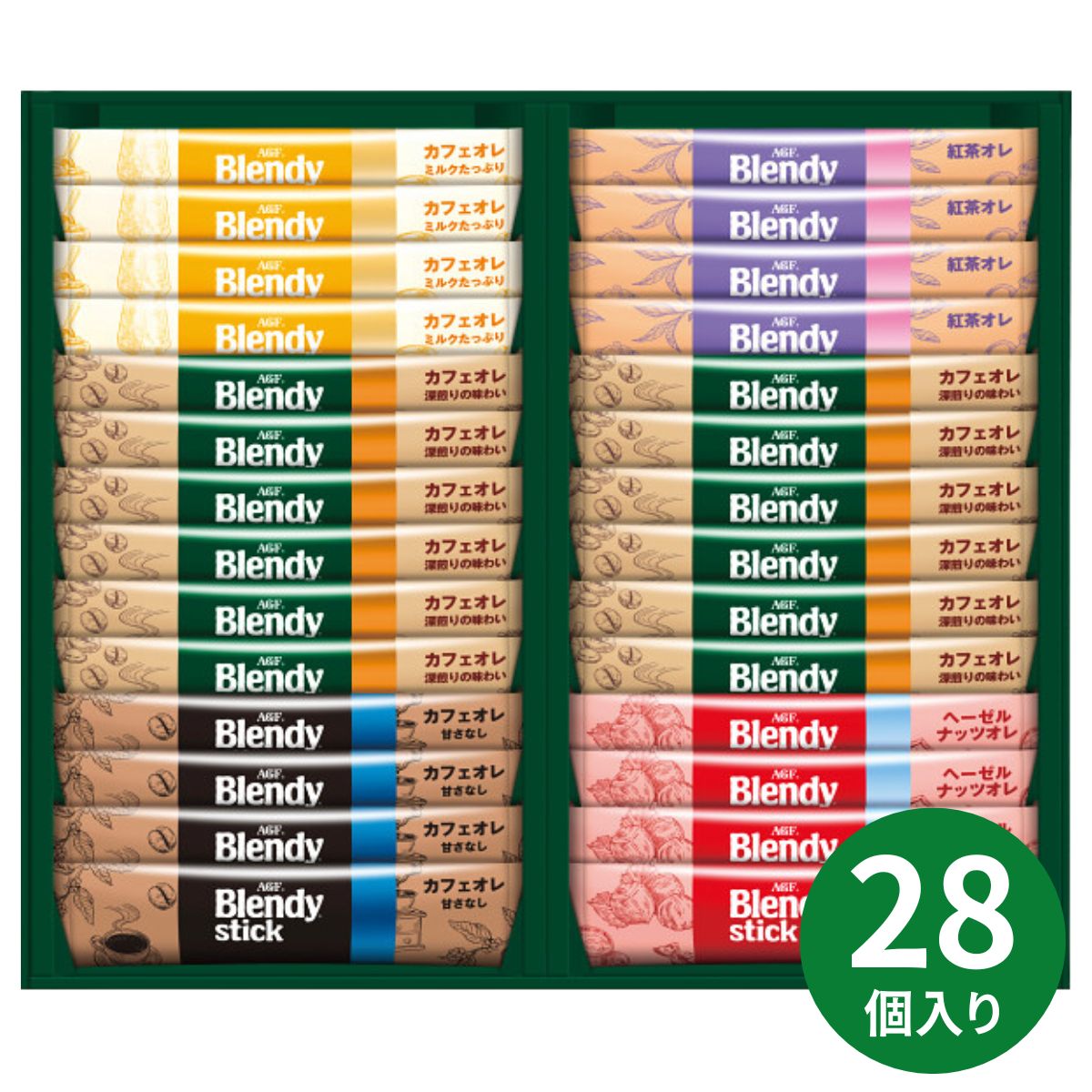 カフェオレに加え、紅茶オレ、ココア・オレの5種類味わいが楽しめます。お湯を注ぐだけで簡単に作れるので毎日のブレイクタイムにぴったりです。どなたにも喜ばれるギフトセットです。 〇商品内容：「ブレンディ」スティックカフェオレ14g×12、「ブレ...