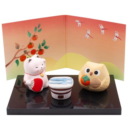 商品サイズ:猫-約4x5x6cmふくろう-約5.5x5x5cm七輪-約4x4x2.7cm台-約17.5x12.8x1cm屏風-約24.8x10.8cm 商品重量:0.22kg 素材:陶器ABS樹脂紙 生産国:日本