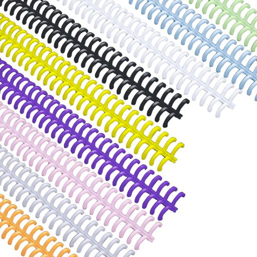 【バインダーリング仕様】:長さ285mm、穴の距離:9.5mm、穴数:30、素材:プラスチック、カラー:ブラック/ホワイト/ブルー/ピンク/グリーン/イエロー/オレンジ/透明/パープル、数量:12個(ブラック、ホワイト、透明各2個、その他各...
