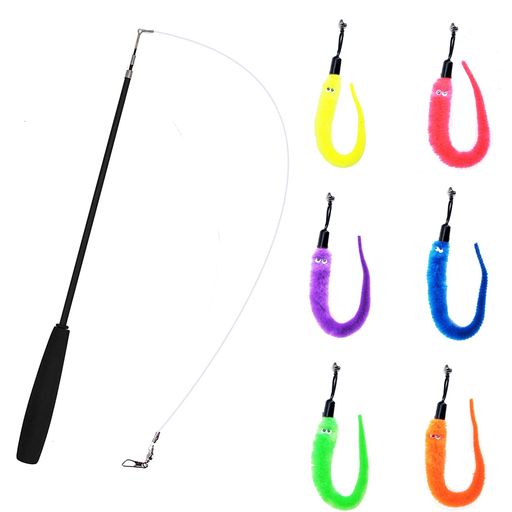 【三段式伸縮釣りざお】自由伸縮可能!釣りざおは30cmから61cmまで伸びるので、飼い主が動かなくても猫はしっかり遊べます。 【ストレス解消】猫の好奇心を刺激することは、猫の運動不足を排除し、ストレスを和らげ。 【操作が簡単】おもちゃをロー...