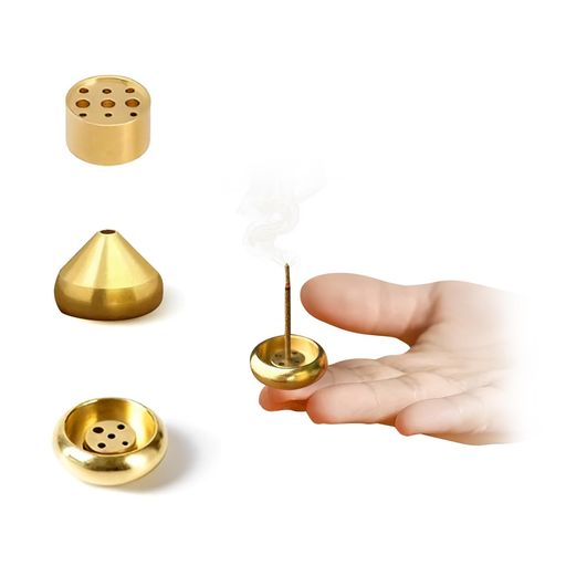 【製品内容】3点セットのミニ香炉(鼓型+柱状+水滴の形)です。黄銅製で、サイズはそれぞれ:水滴の形:縦1.6cmx高さ1.1cm;鼓型:縦2.7cmx高さ1cm;柱状:縦2cmx高さ1.5cm。どれも掌に収まる愛らしいサイズです。 【細部】...