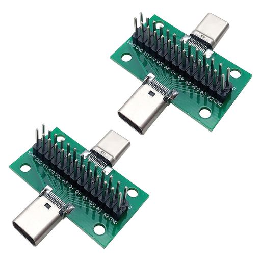 PCBボードコネクタ付きUSB3.1Type-Cオス-メステストボード2個:ピン番号:24ピン。材質:プラスチック、金属。カラー:シルバートーン、グリーン。ピンピッチ:2.54mm。ピンの方向:垂直。定格電流:3A。動作温度:-25°C~8...