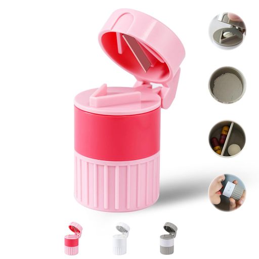 【商品仕様】サイズ:6.5*5*4.2cm、素材:プラスチック、カラー:ピンク/白/グレー。 【4in1】「薬を切る、薬を潰す、カップを持つ、薬を保管する」の4つの機能を統合し、外出するときは薬を薬保管箱に入れることができ、小さくて簡単です...