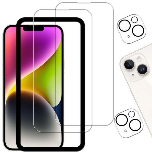 【対応機種】Iphone14plusガラスフィルム2枚+カメラフィルム2枚。【注意】この電話の画面の端は湾曲しているため、保護フィルムのサイズが丁度良い場合、しっかりと貼り付けられず、白いエッジやシェルとの干渉などの問題があるため、保護フィ...