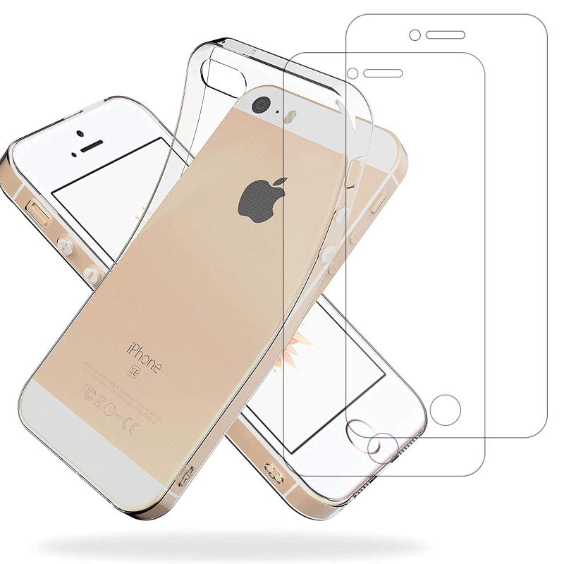 JHZZWJ (ケースX1)+(ガラスフィルムX2) FOR iphone se 第一世代 用 フイルム iphone 5s/iphone 5/iphone 5c ガラスフイルム 強化ガラス 液晶保護フィルム 【日本旭硝子製/硬度9H/透過...