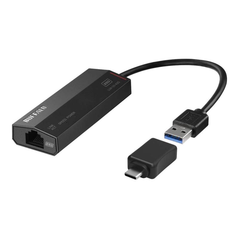 バッファロー 2.5GbE対応 USB LANアダプター TypeAtoC変換コネクタ付属 LUA-U3-A2G/C【規格】IEEE802.3bz準拠(2.5GBASE-T)、IEEE802.3ab準拠(1000BASE-T) 、IEEE8...
