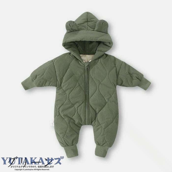 商品名：ベビー服 ロンパース 女の子 裏起毛商品紹介：暖かく快適：このベビー用中綿ジャケットはもこもこの裏地付きで、袖口は伸縮性があり、風を通しにくいので、赤ちゃんに長時間の暖かさを提供し、寒い天候でも快適で安心です。可愛いデザイン：耳の形...