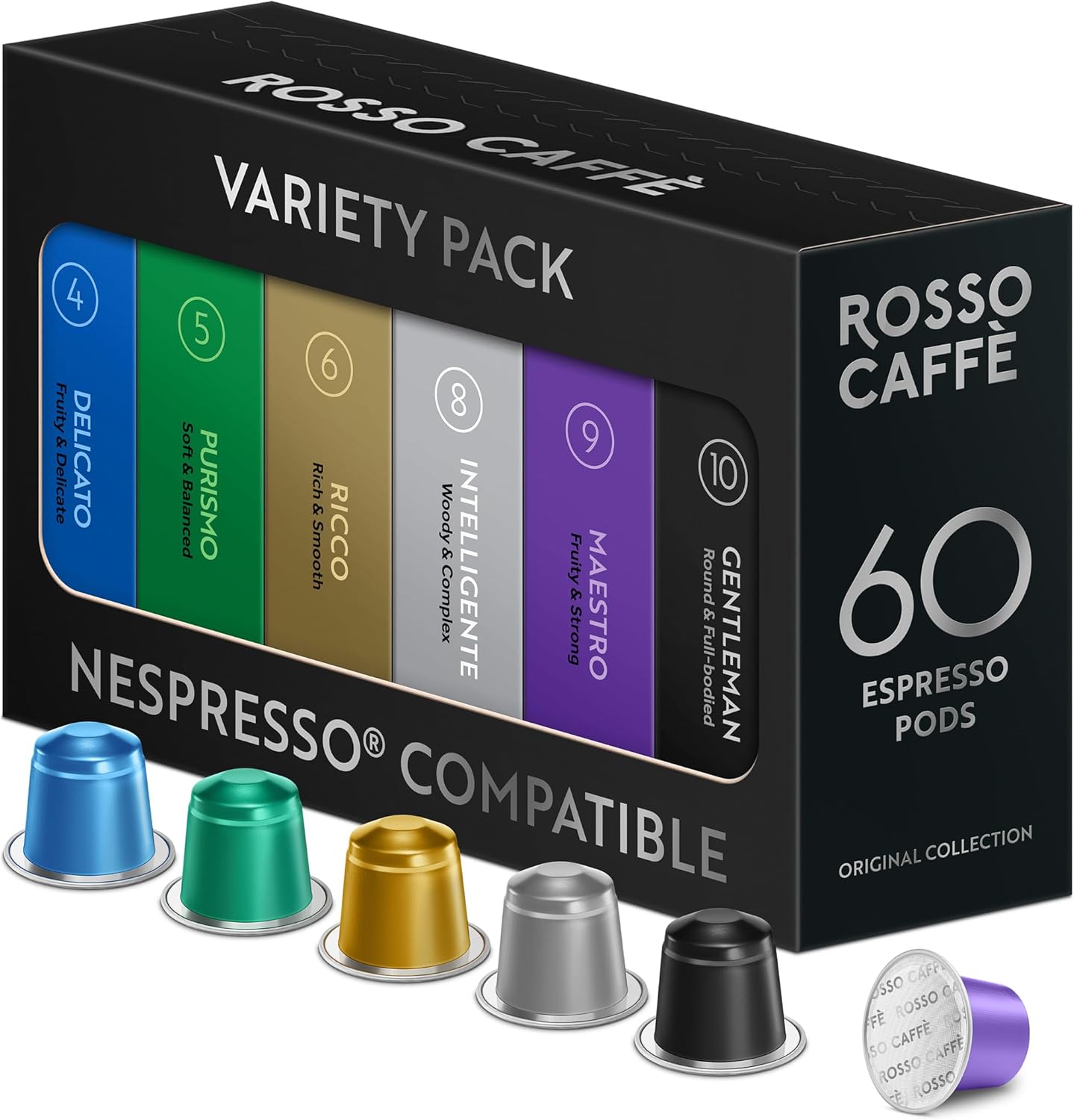 商品名 ロッソカフェ 60杯分 ネスプレッソ マシン用 互換カプセル Rosso Caffe アルミ コーヒーカプセル 「バラエティパック」（6種×10杯分）ネスプレッソ「オリジナル」 マシン対応 商品仕様 - 商品説明 -
