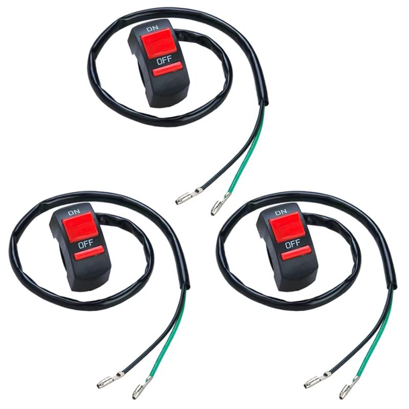 バイク スイッチ 3個 キルスイッチ 汎用 on offスイッチ コンパクト 取付け 簡単 多用途製品仕様：バイク スイッチ3個，サイズ：ハンドルバーの取り付け径は約22mm，配線長約45cm。カラー：ブラック+赤汎用ハンドルバースイッチ：...