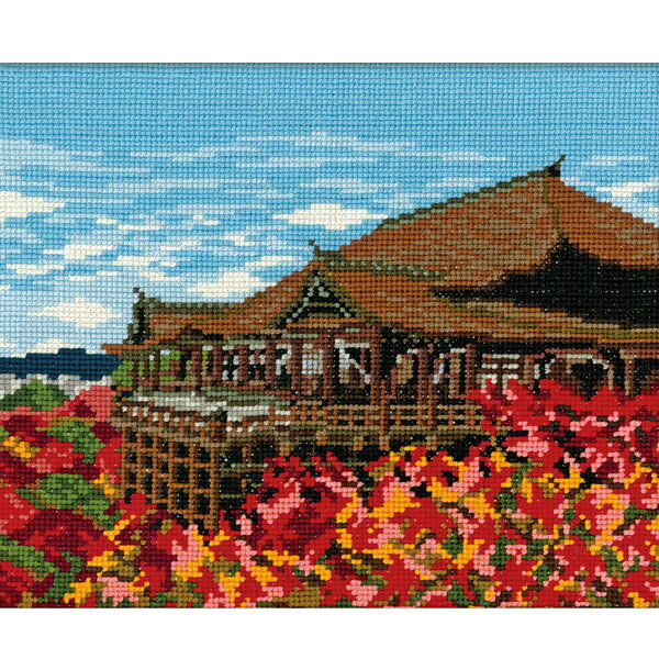 オリムパス 刺繍キット 紅葉と清水寺 人気の日本の名所をクロス・ステッチで表現しました。 四季が織りなす日本の美しい風景をお楽しみください。 ＊W-41使用　別売 ◆セット内容：25番ししゅう糸（綿100％）、No.3000布 （ジャバクロ...