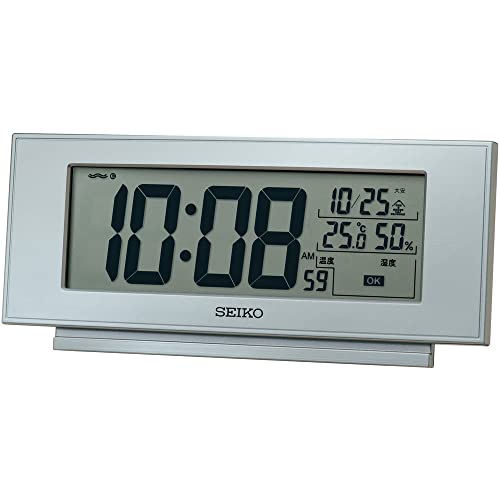 ◆商品名：セイコークロック(Seiko Clock) 置き時計 銀色メタリック 本体サイズ: 7.7×17.4×3.8cm 目覚まし時計 電波 デジタル 温度 湿度 表示 快適環境NAVI SQ794S本体サイズ: 7.7×17.4×3.8...