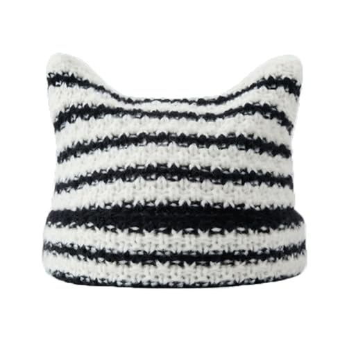 ◆商品名：[JK Home] 毛糸 猫 ニット帽 秋冬 防寒帽子 ビーニー キャップ 保温 伸縮性 軽量 メンズ レディース アウトドア クリーム?【サイズ】：頭周り55-60CM,深さ18cm。【裏地】：なし?【対象】：男女兼用；【季節】...