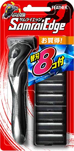 ◆商品名：フェザー安全剃刀 FEATHER(フェザー) エフシステム サムライエッジ 本体+替刃8個付 日本製 3枚刃 カミソリ T字 ひげそり メンズ 1個 (x 1)サイズ:ホルダー1コ+替刃8コ付原産国:日本内容量:1コ+替刃8コ付原...