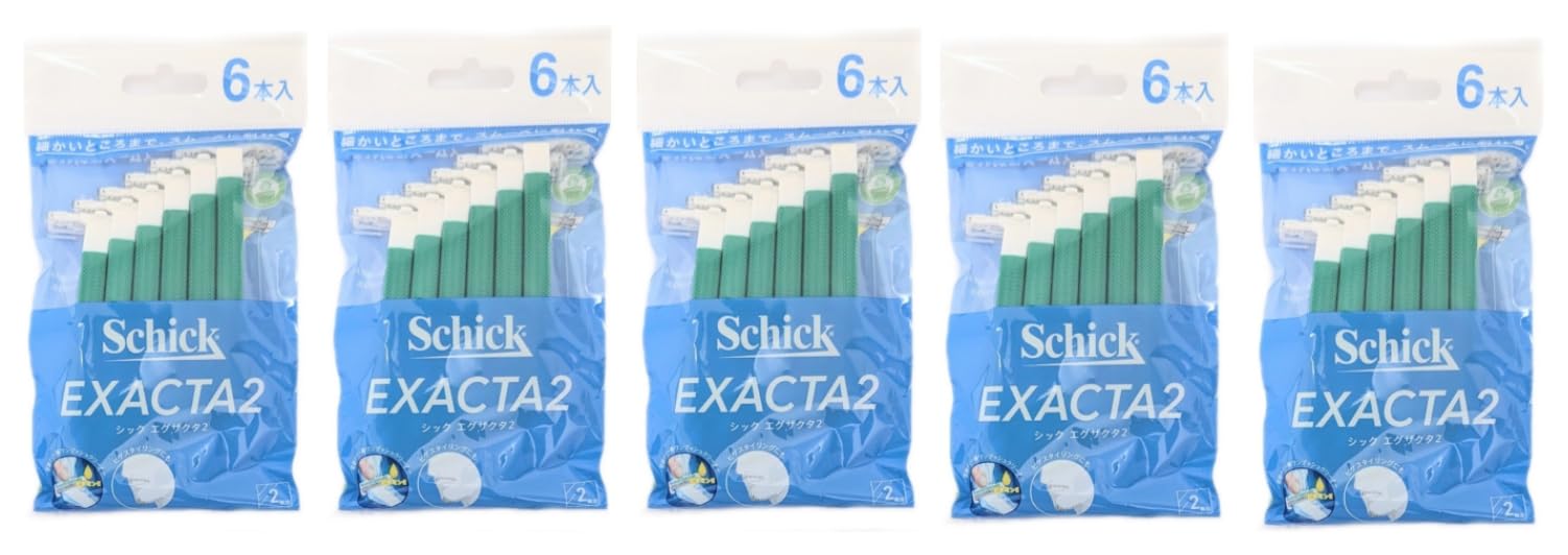 ◆商品名：Schick EXACTA2 固定式2枚刃使い捨てカミソリ 6本入り (5)シャープな2枚刃マイクロクッションラバーグリップビタミンE配合スムーザースリムヘッド固定式2枚刃カミソリです。 シャープな2枚刃により、スムーズで快適なシ...