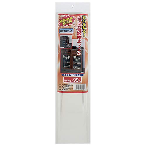 ◆商品名：和気産業 ガラスの飛散防止フィルム 46cmX185cm 地震 台風 防災 WF-005透明板ガラス用サイズ:46cmX185cmX1枚入厚み:50μ(0.05mm)製造国:日本耐熱温度:80℃ポリエステル、粘着剤(アクリル酸エス...