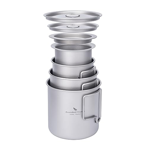 ◆商品名：Boundless Voyage チタンマグカップ 220ml/350ml/500ml 蓋付き 超軽量 単層構造 折りたたみハンドル 直火 錆びない アウトドア キャンプ用品 (220ml/350ml/500ml Ti3060D)...