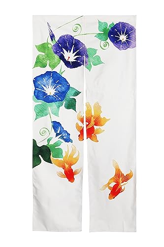 ◆商品名：next.design のれん 暖簾 180cm丈 夏 金魚 あさがお 涼しい ロング 丈 飾り 装飾 おしゃれ 和風 和 モダン 北欧 ロング 可愛い 突っ張り棒 暖簾 間仕切り 押し入れ クローゼット 洗面所 脱衣所 棚 玄関...