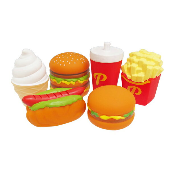 まるで本物みたい！おいしそうな食品シリーズが登場！ 手のひらに載るかわいいサイズで、押すとピーッと音が鳴ります。 水に浮くのでお風呂でハンバーガー屋さんごっこも！ ※6種取り混ぜ。種類の指定はできません。 【サイズ】 W3.2×H4×D3....