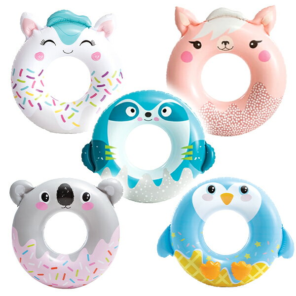 かわいいアニマルデザインの浮き輪です。 ラマ、子猫、ナマケモノ、ペンギン、コアラの全5種。 【本体サイズ】 子猫：84×76cm ナマケモノ：91×76cm ラマ：84×76cm ペンギン：99×76cm コアラ：81×76cm 【最大重量...