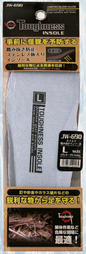 タフネス踏み抜きインソール(踏み抜き防止板) 【JW-690】 鋭利な物から足裏を守る踏み抜き防止インソール 踏み抜き防止ステンレス板入りインソール 鋭利な物による貫通を回避(釘、針金、ガラス破片など) 品名、品番 安全ショートブーツ　JW...
