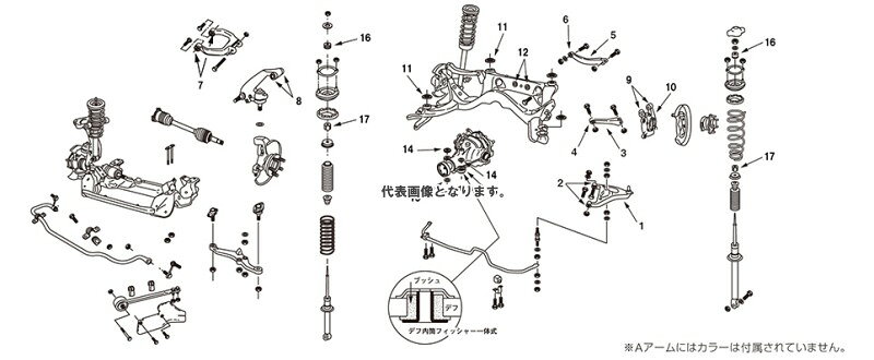 メーカーサイトで詳細を確認⇒こちら商品に関するご注意●リンクおよびブッシュとも必ず左右同時に交換してください 。片側のみ交換すると、左右のサスペンションのバランスが崩れるため、補修の際でも同時に交換してください。●リヤのリンクを交換する際に...