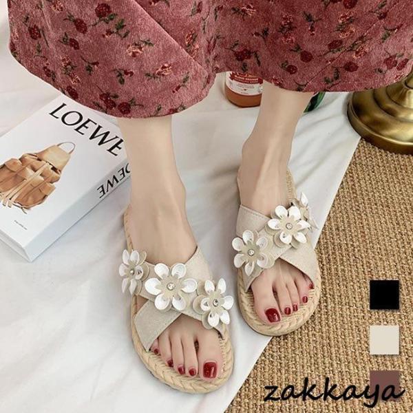 ビーチサンダル レディース サンダル スリッパ 花柄 ビーサン リゾート サマーサンダル 花柄サンダル ぺったんこ お洒落 サマーシューズレディース用のサンダルが登場甘くて爽やかな花の飾りで夏の季節感とリゾート気分を醸し出すすっと履き脱ぎで...