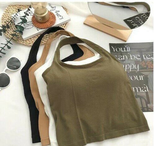 商品名 レディース クロップトップ ホルターネック パッド付き 無地 ストレッチ ナイロン90％+スパンデックス10％ フリーサイズ 夏用 トップス カラー ブラック, ホワイト, グリーン, カーキ 素材 ナイロン90％, スパンデックス...