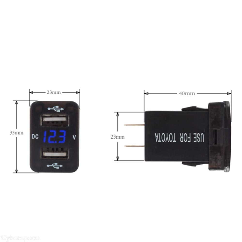 トヨタ車向け。 ユニークなデザイン、電圧計とUSB充電器の2in1の組み合わせ たとえば、iPhoneのiPad、タブレットPC、スマートフォン、携帯電話、MP3、MP4、カメラなど。 動作電圧：12V USB数量：2 USB出力：DC 5...