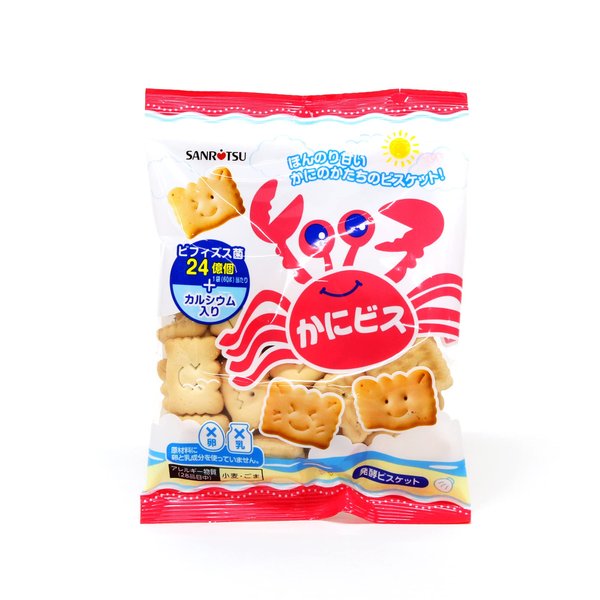 ※他店舗と在庫併用の為、品切れの場合は、ご容赦ください。商品紹介かにの形をしたほんのり甘い素朴な味わいの発酵ビスケットです。1袋（60g）当たり、ビフィズス菌24億個、カルシウム204mg配合。お子様に楽しみながらお召し上がりいただけるよう...