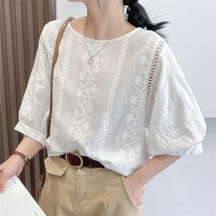 ブラウス Tシャツ レディース レースブラウス プルオーバー トップス tシャツ カットソー 花柄 おしゃれ 夏 ゆったり コーデ ドルマンスリーブ 　20代 30代 40代 50代 シンプル　おしゃれ　通勤 OL カジュアル 体型カバー素...