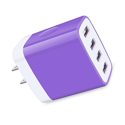 USB 4ポート充電器 24W Phone16充電器【4台同時・PSE】 USB急速充電器 充電アダプター usb コンセン Phone14/13/12/11/8、Galaxyなどの機器に対応（Purple）ブランド色PurpleモデルPT...