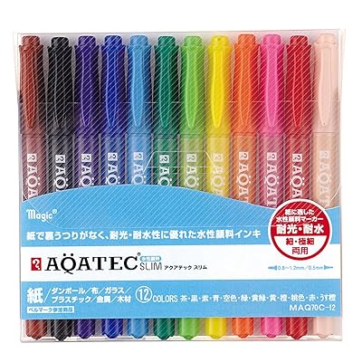 マジック 水性ペン アクアテックスリム 12色 MAQ70C-12ブランド色12色モデルMAQ70C-12商品説明【商品概要】【12色】黒・赤・青・緑・黄・橙・空色・桃色・紫・うす橙・茶・黄緑【両用】細書き・極細書き【インキ】水性顔料インキ...