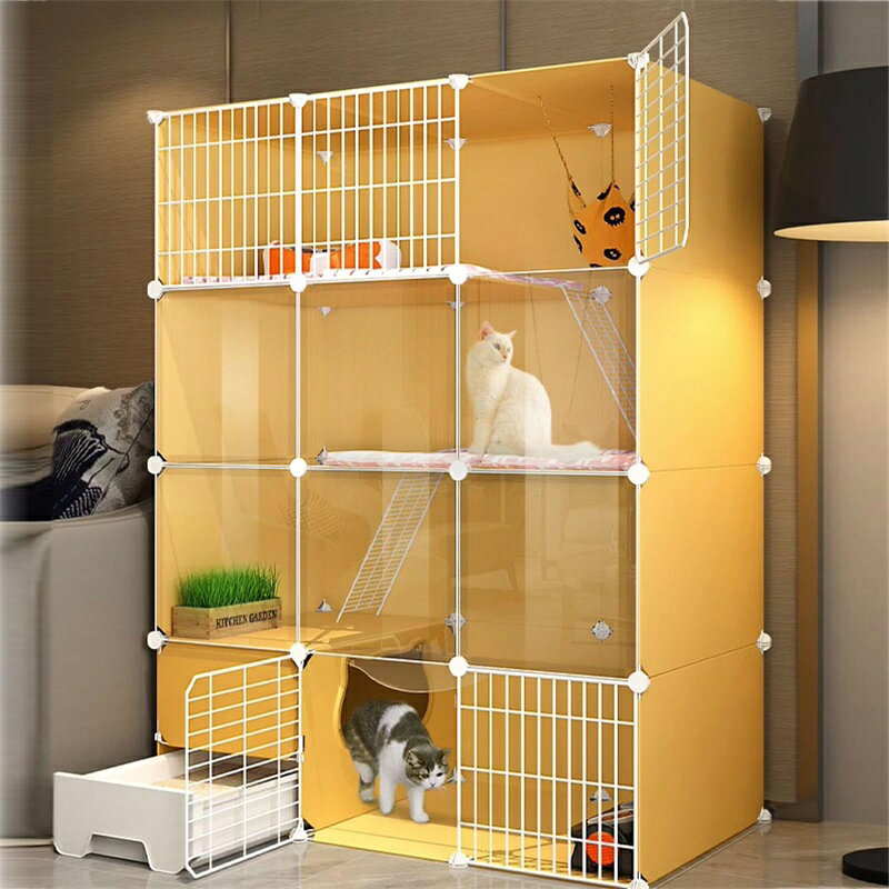 高品質の非常に強力な金属メッシュ構造の猫用ケージ。子猫がケージを開けて飛び出したりすることはありません。はしごは安定していて揺れず、子猫が安全に遊べることを保証します。 ? ?猫ケージ屋内 2 段と二重ドアのデザインは、登ったり止まったりす...