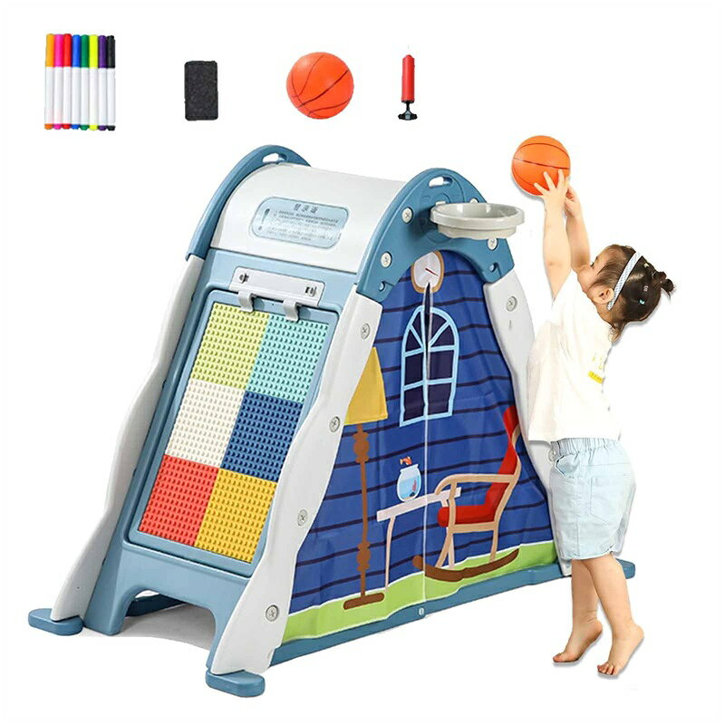ファイブインワン子供用テント：登山、バスケットボール、子供用積み木、お絵かきボード。 ボールフレームとクライミングゲームプレイは、赤ちゃんのジャンプ能力を向上させ、子供の体力を向上させ、子供の身長を楽しく成長させます。 積み木やお絵かきボー...